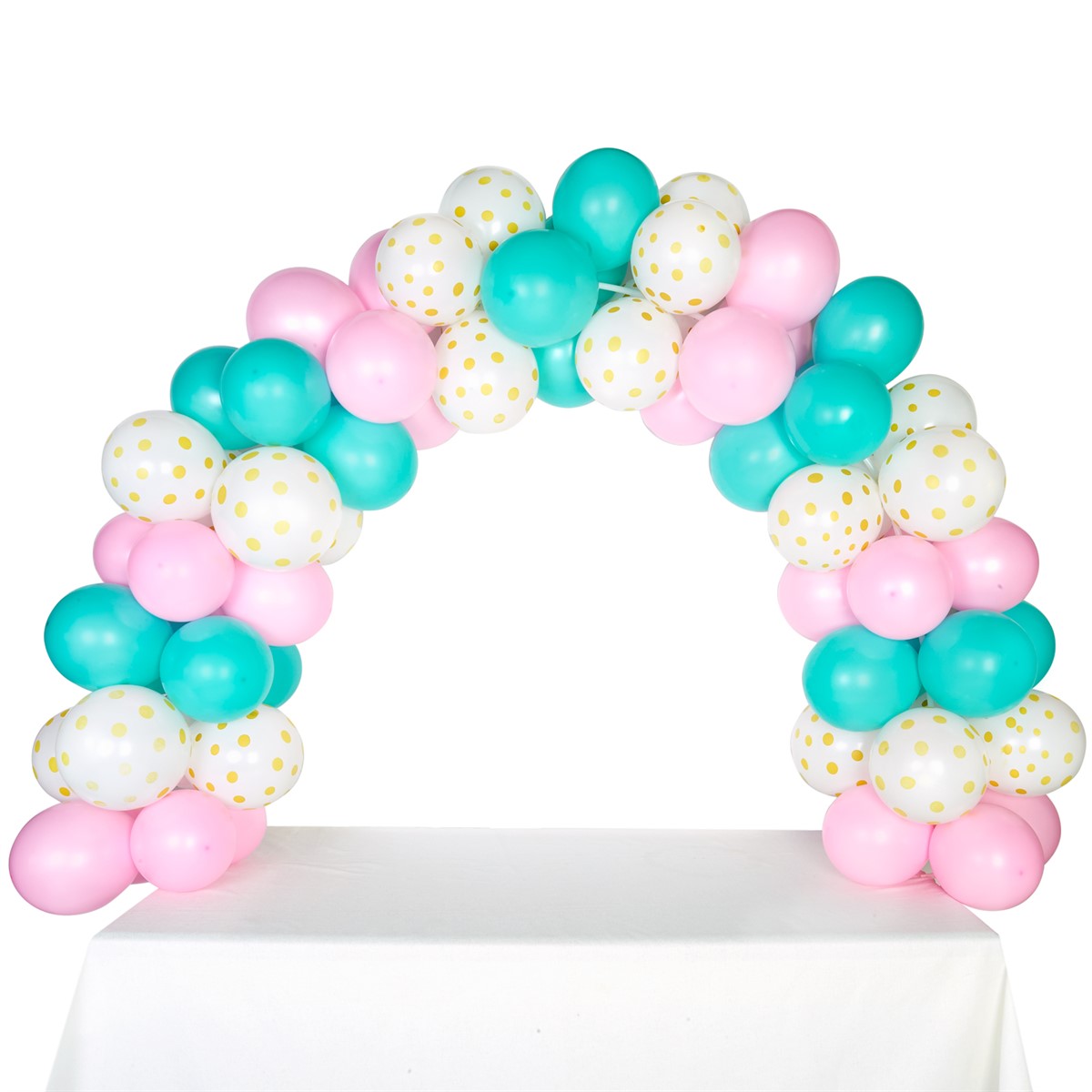 Celebration Tabletop Balloon Arch-Pink, Mint Green & Gold with White ...