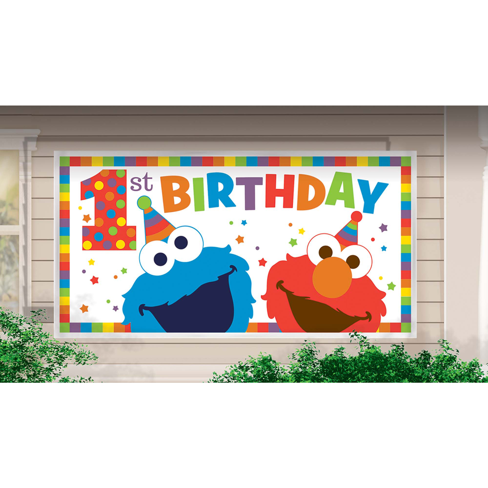 Elmo Turns One Horizontal Giant Sign Banner - PartyBell.com
