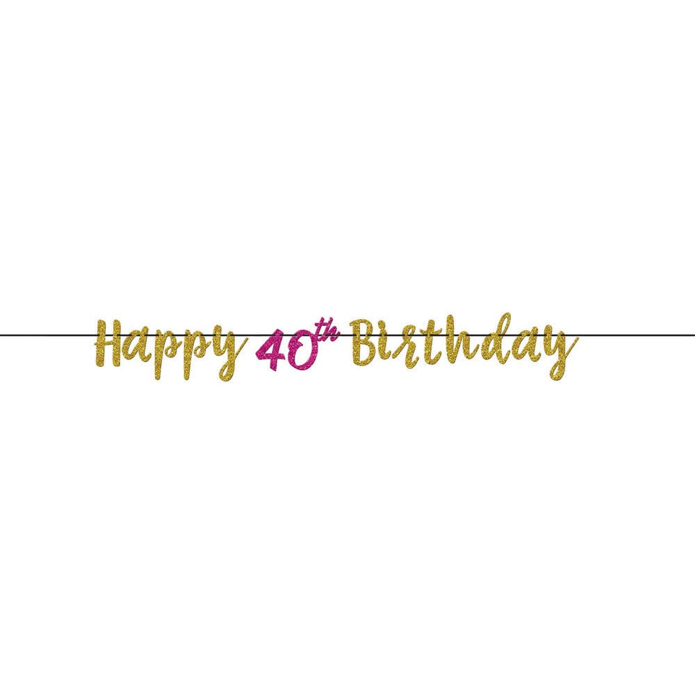 Pink & Gold 40th Birthday Glitter Letter Banner - PartyBell.com