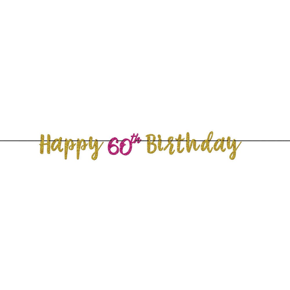 Pink & Gold 60th Birthday Glitter Letter Banner - PartyBell.com