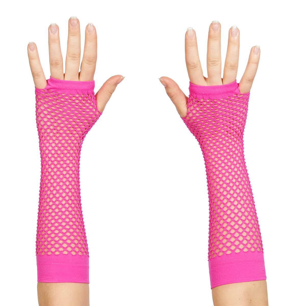 80's Neon Pink Long Fishnet Adult Gloves - PartyBell.com