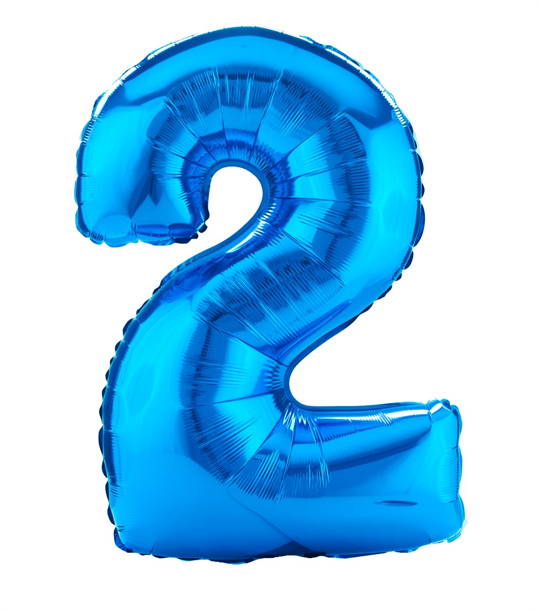 #2 Blue Shaped Foil Balloon 34"H x 24"W - PartyBell.com