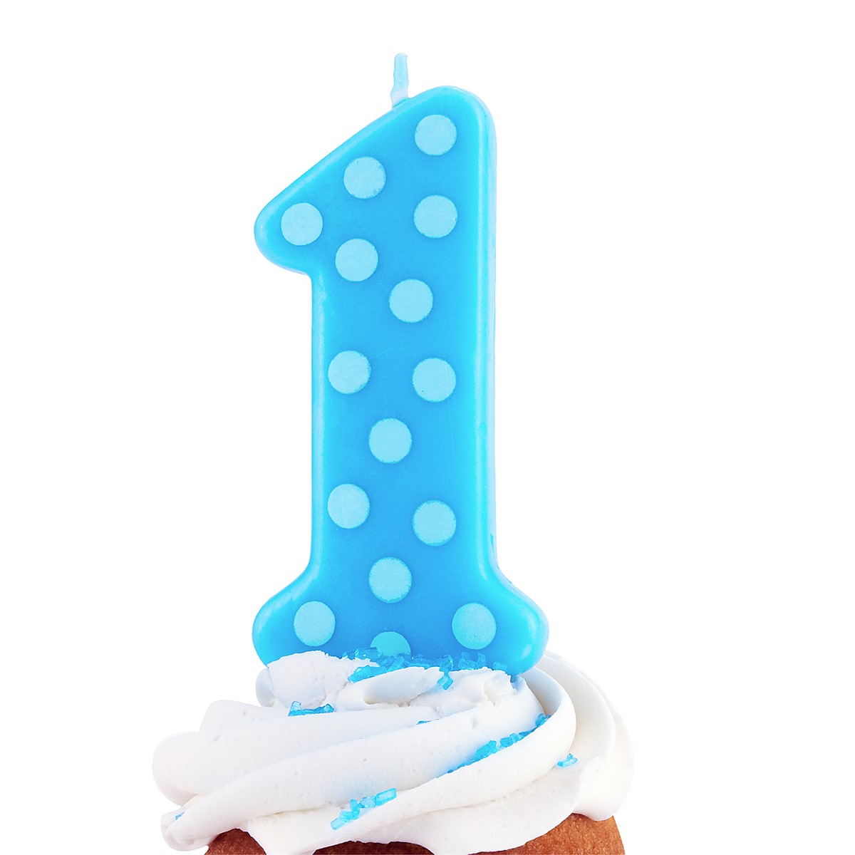 Blue 1st Birthday Polka Dot Candle - PartyBell.com