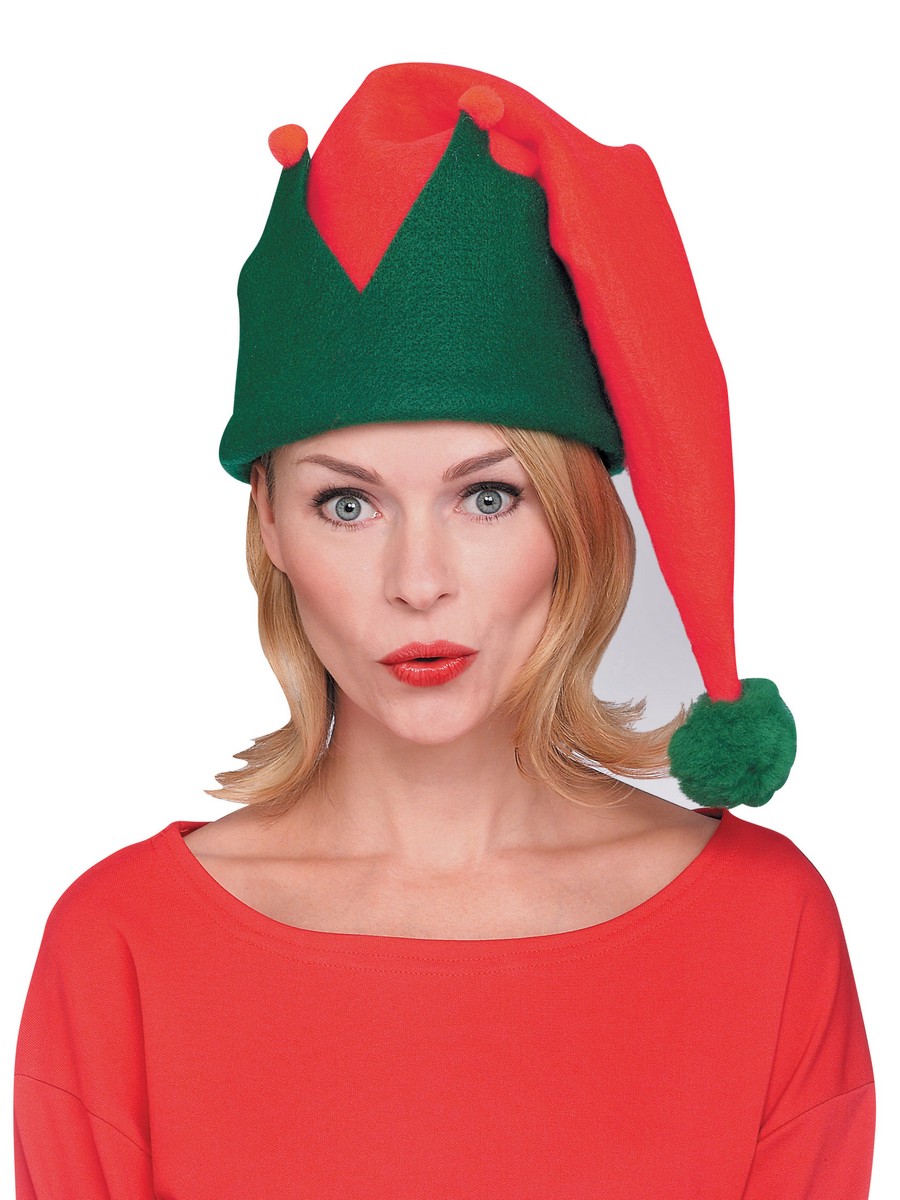 Adult Red And Green Long Elf Hat - PartyBell.com