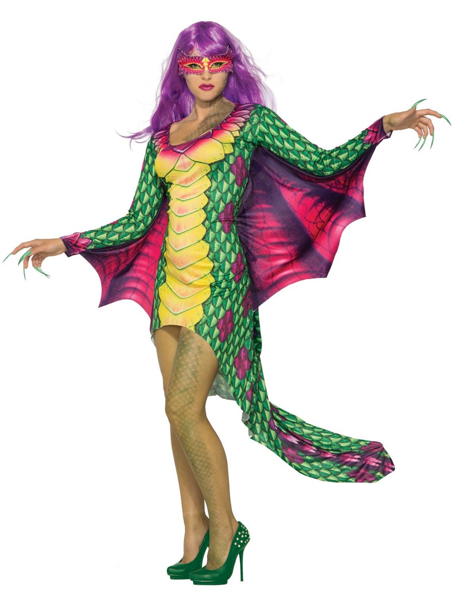 Womens Dazzling Dragon Dress W/Mask Costume - PartyBell.com