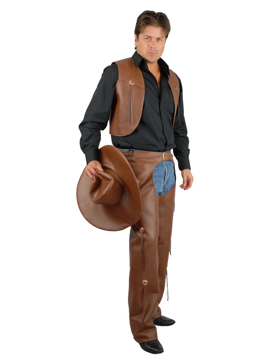 Men'S Chaps & Vest-Leather Costume - PartyBell.com