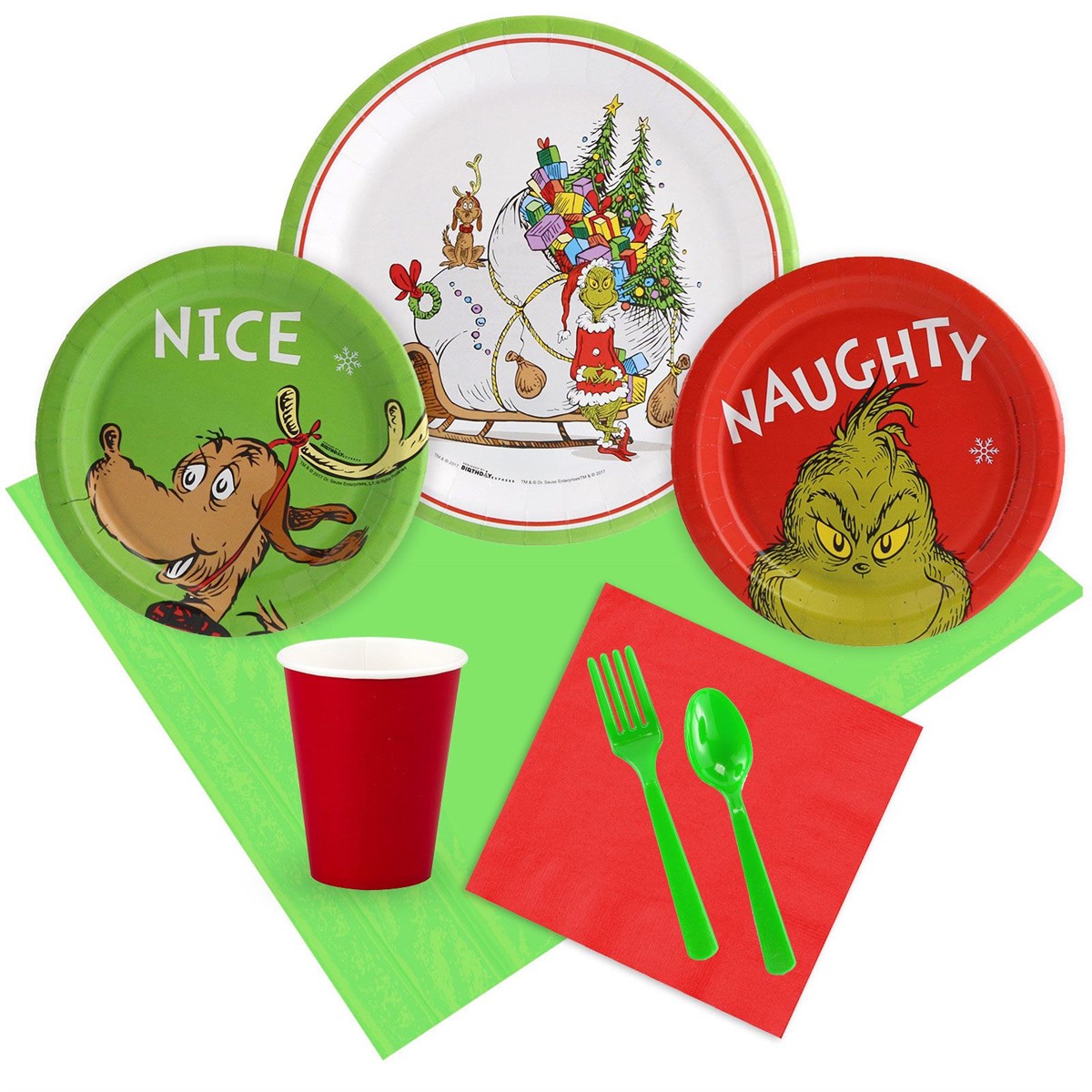 Dr. Seuss Grinch Christmas Tableware Kit (Serves 8 - PartyBell.com