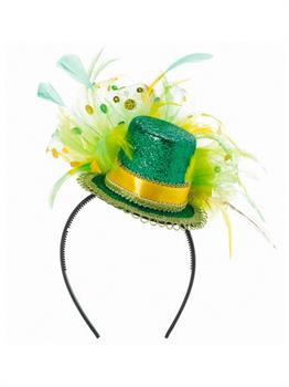 Green Feathered Mini Top Hat Headband - PartyBell.com